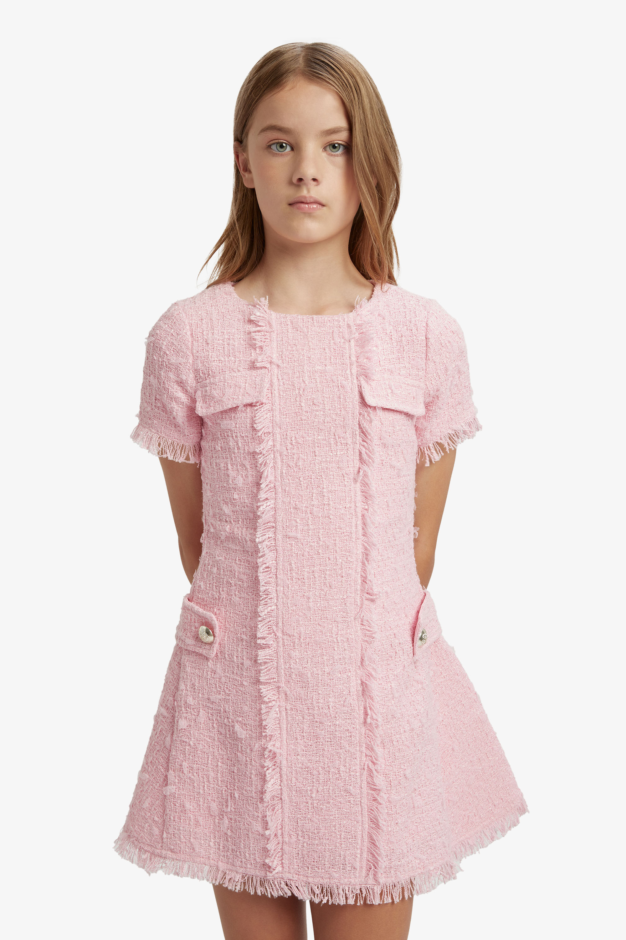 Girls Sutton Boucle Dress In Pink | Bardot Junior