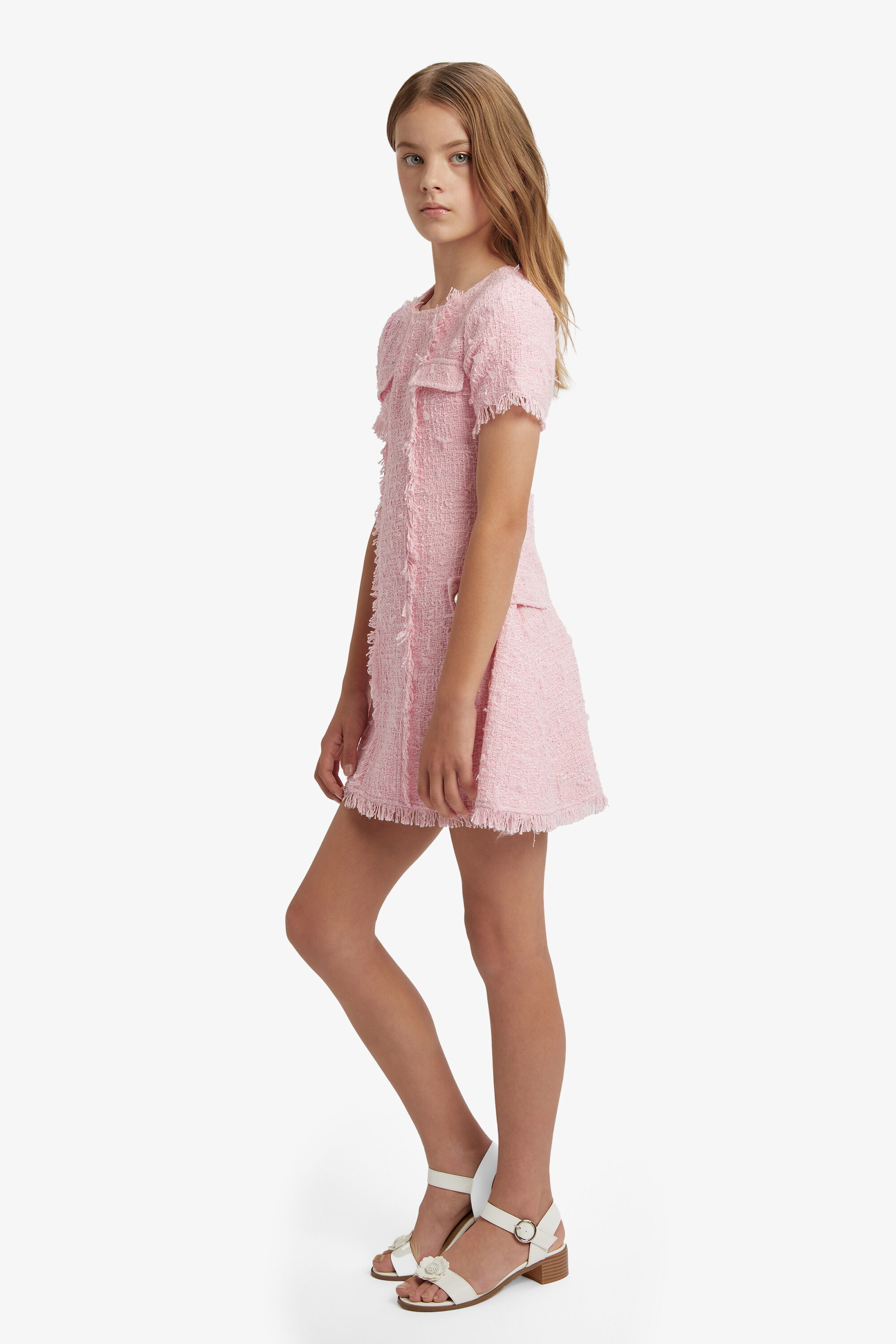Girls Sutton Boucle Dress In Pink | Bardot Junior