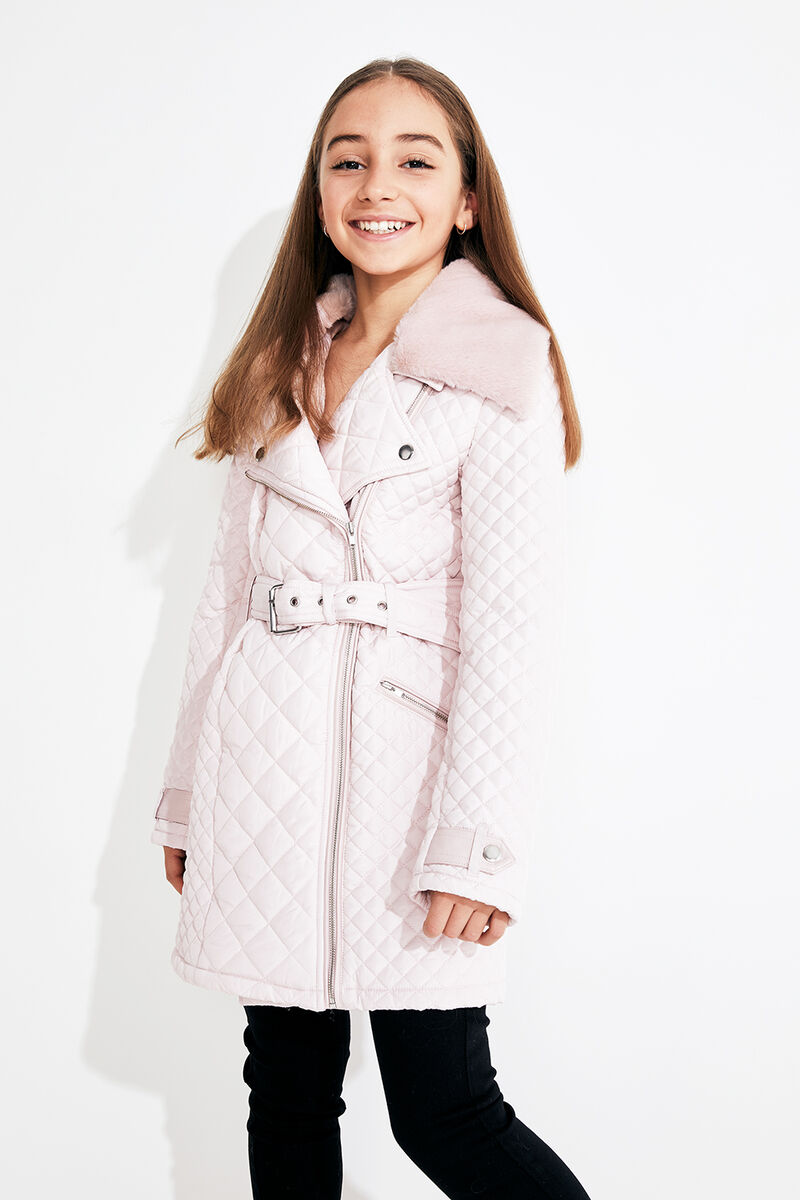 Tween Girl Grace Quilted Coat In Blush | Bardot Junior