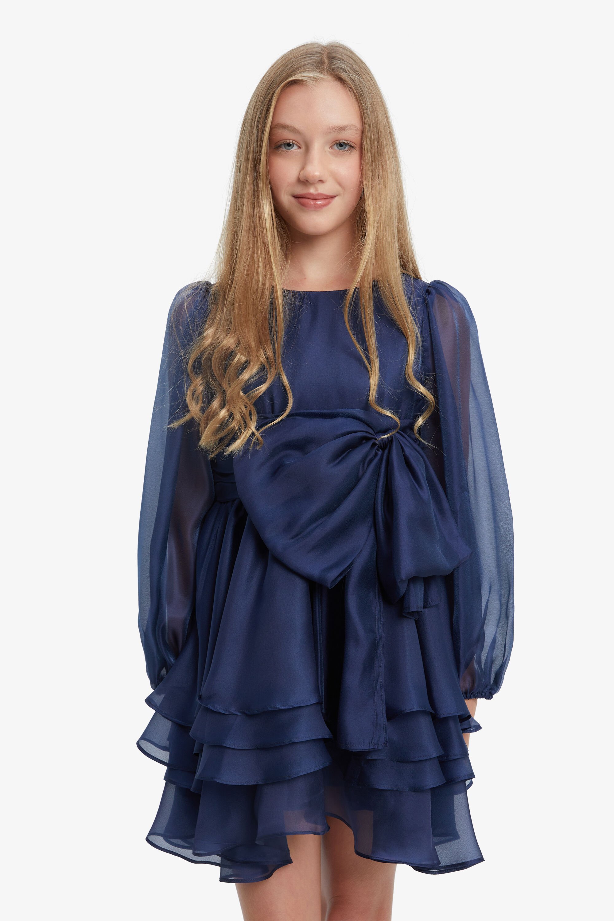 Girls Enya Organza Mini Dress In Navy | Bardot Junior
