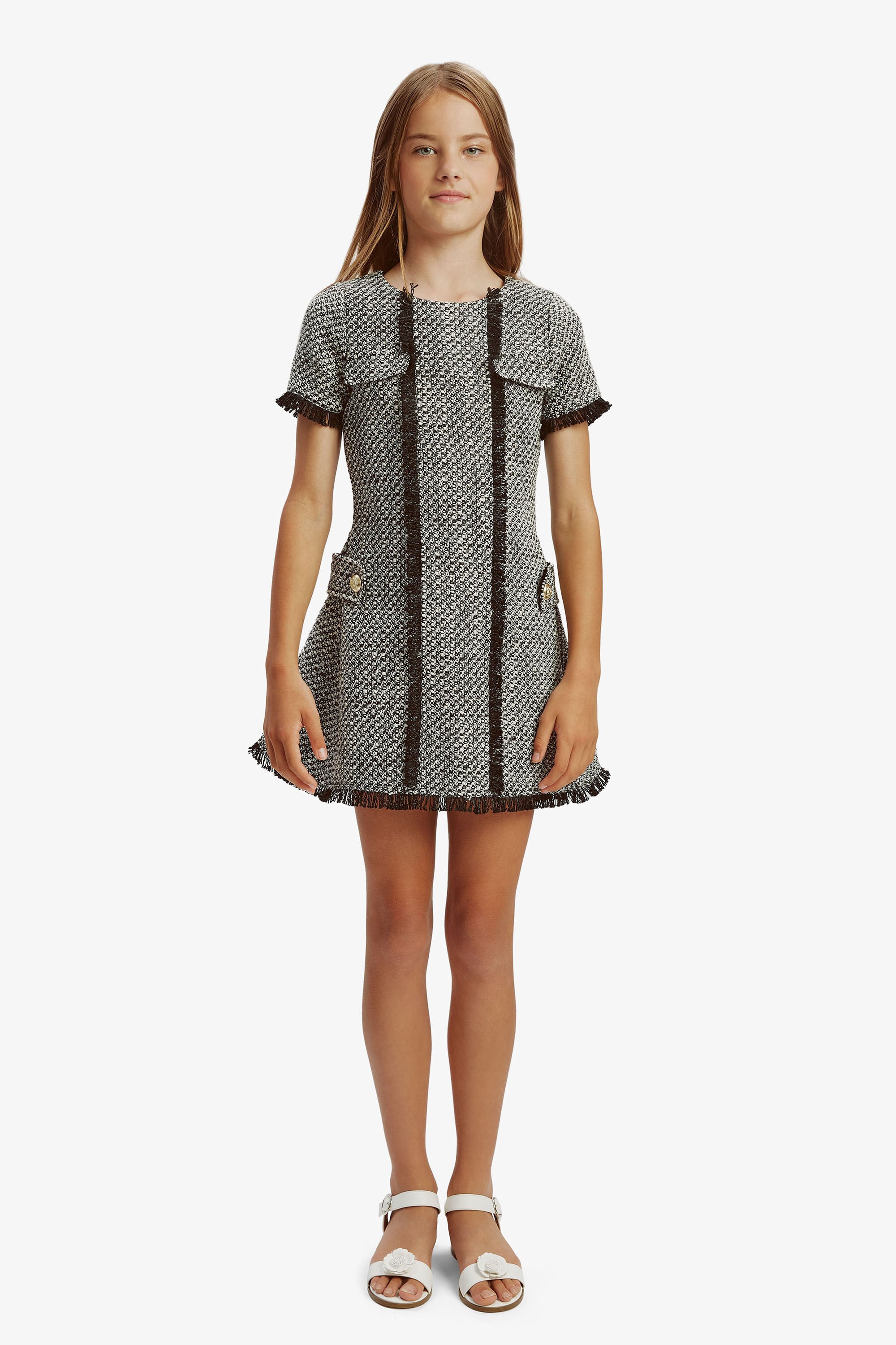 Girls Sutton Boucle Dress In Black | Bardot Junior