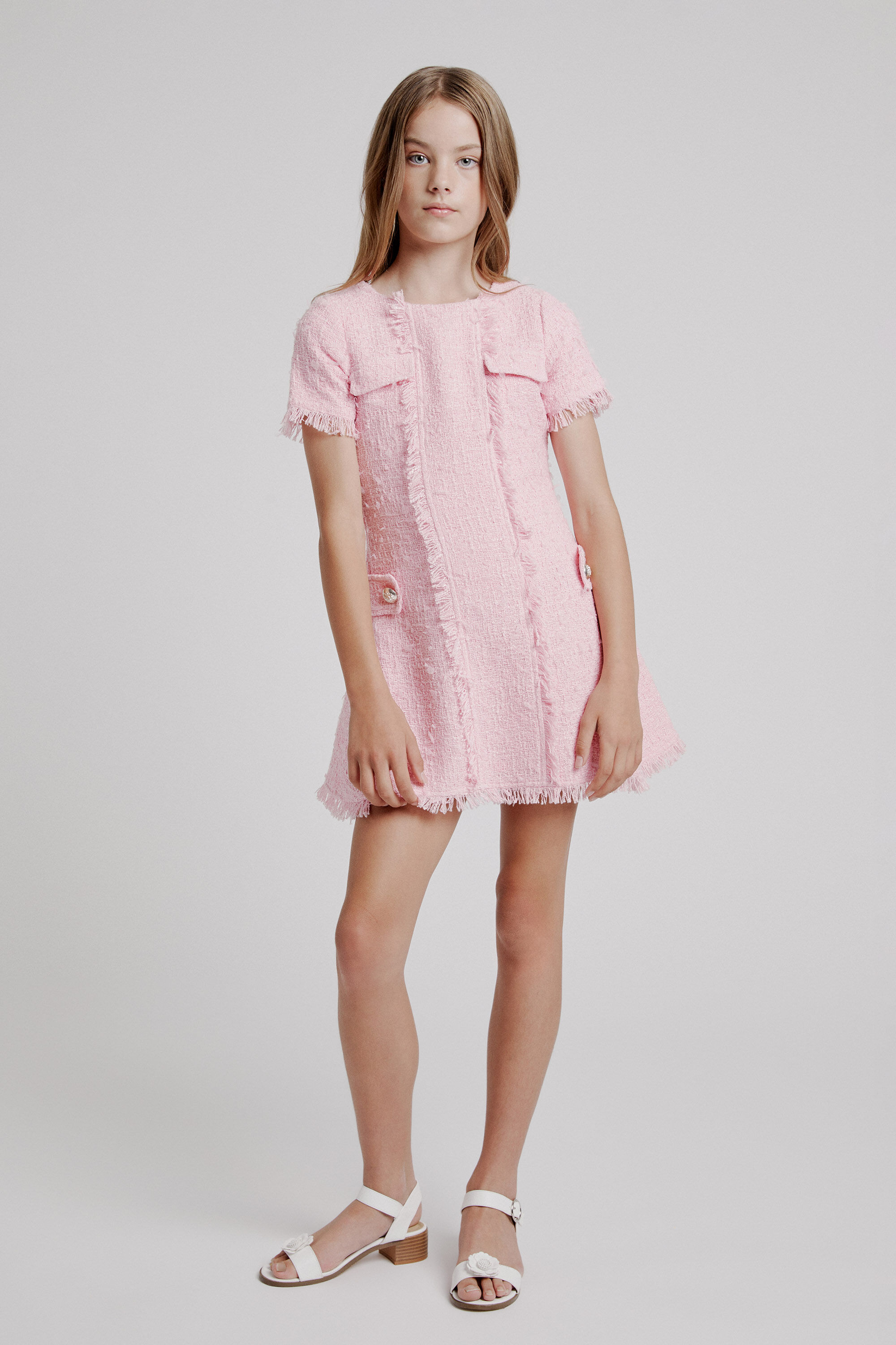 Girls Sutton Boucle Dress In Pink | Bardot Junior