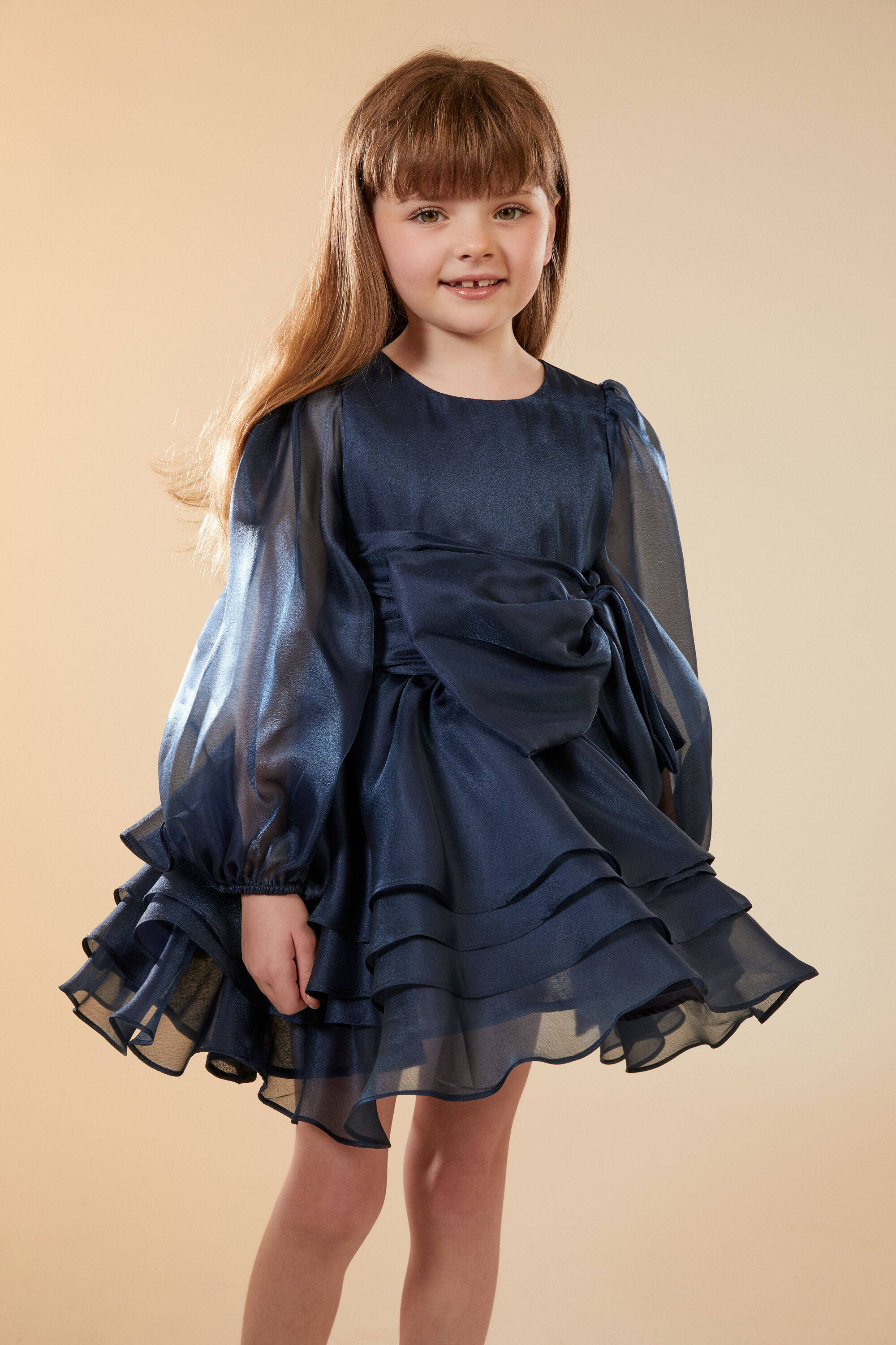 Girls Enya Organza Mini Dress In Navy | Bardot Junior