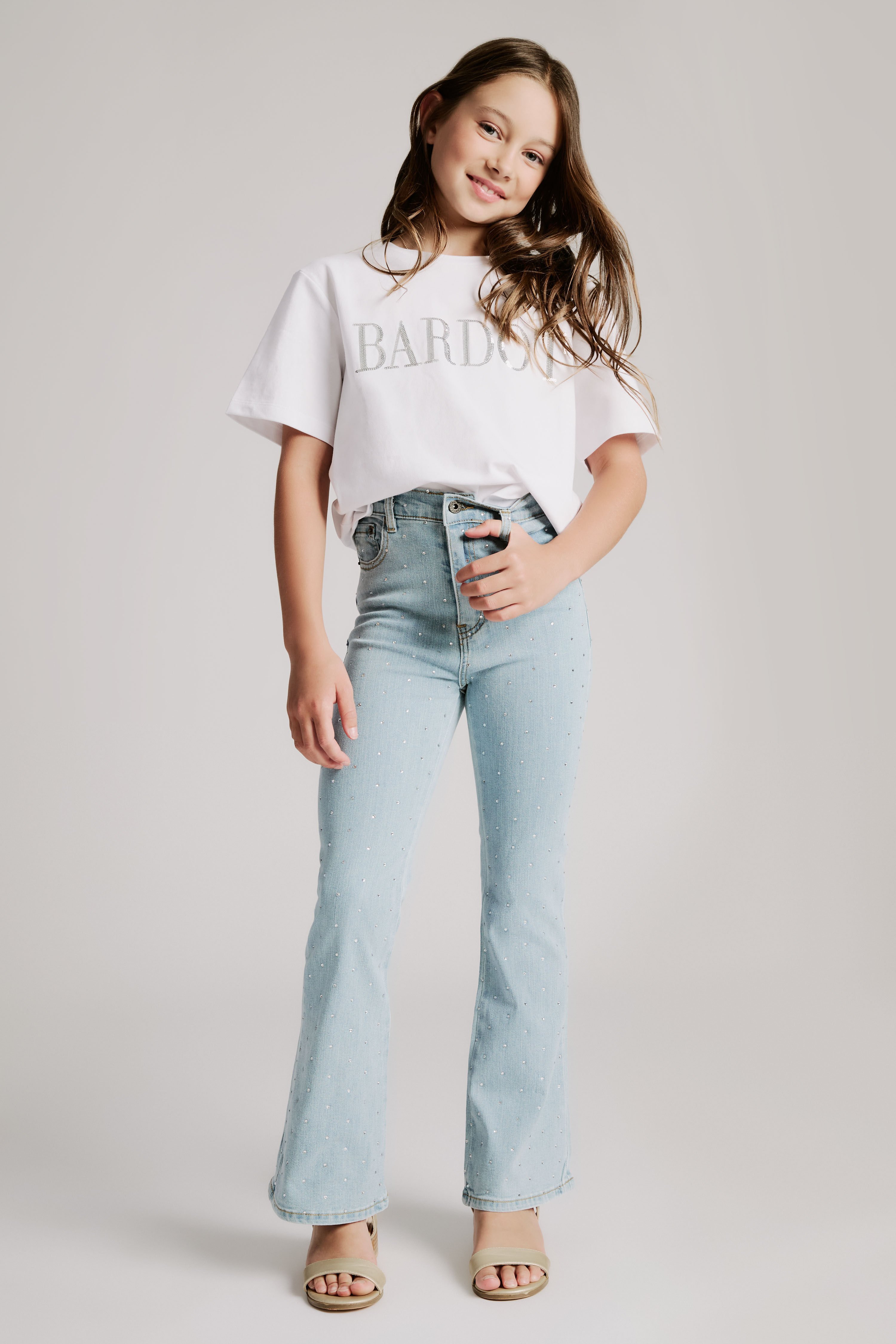 Girls Bardot Logo Sequin Tee In Silver | Bardot Junior
