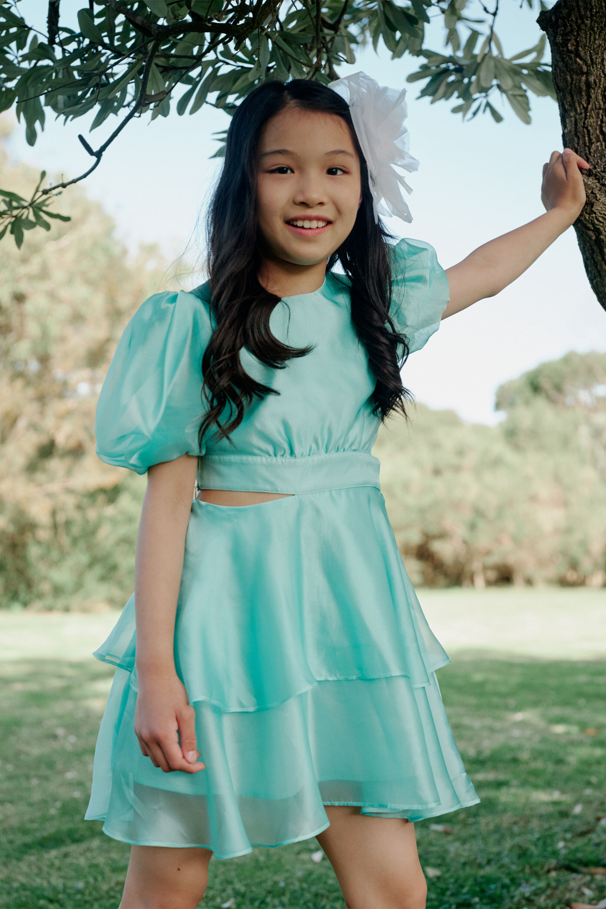 Girls Enya Organza Mini Dress In Minty | Bardot Junior
