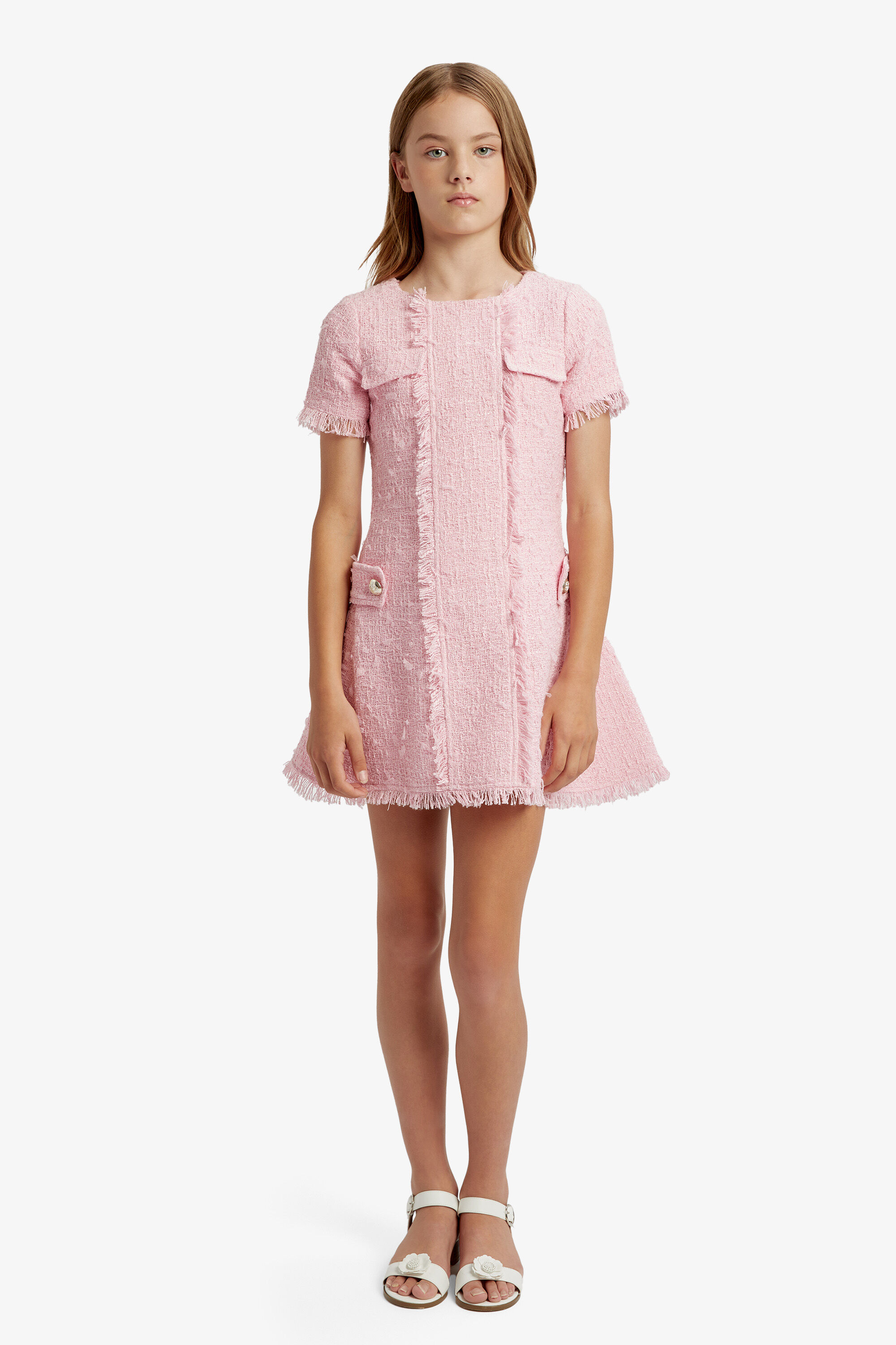 Girls Sutton Boucle Dress In Pink | Bardot Junior