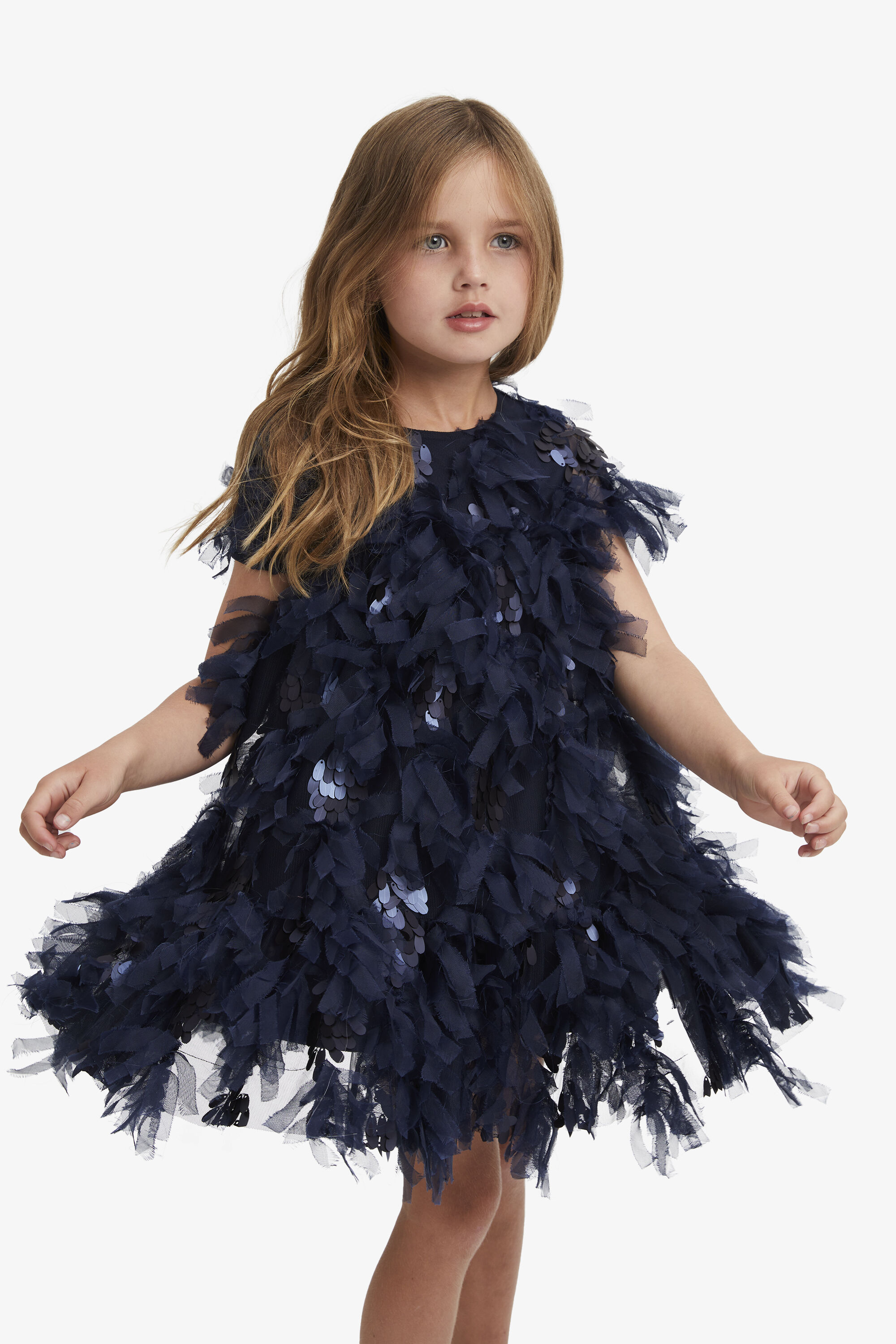 Girls Mallory Tiered Dress In Navy | Bardot Junior