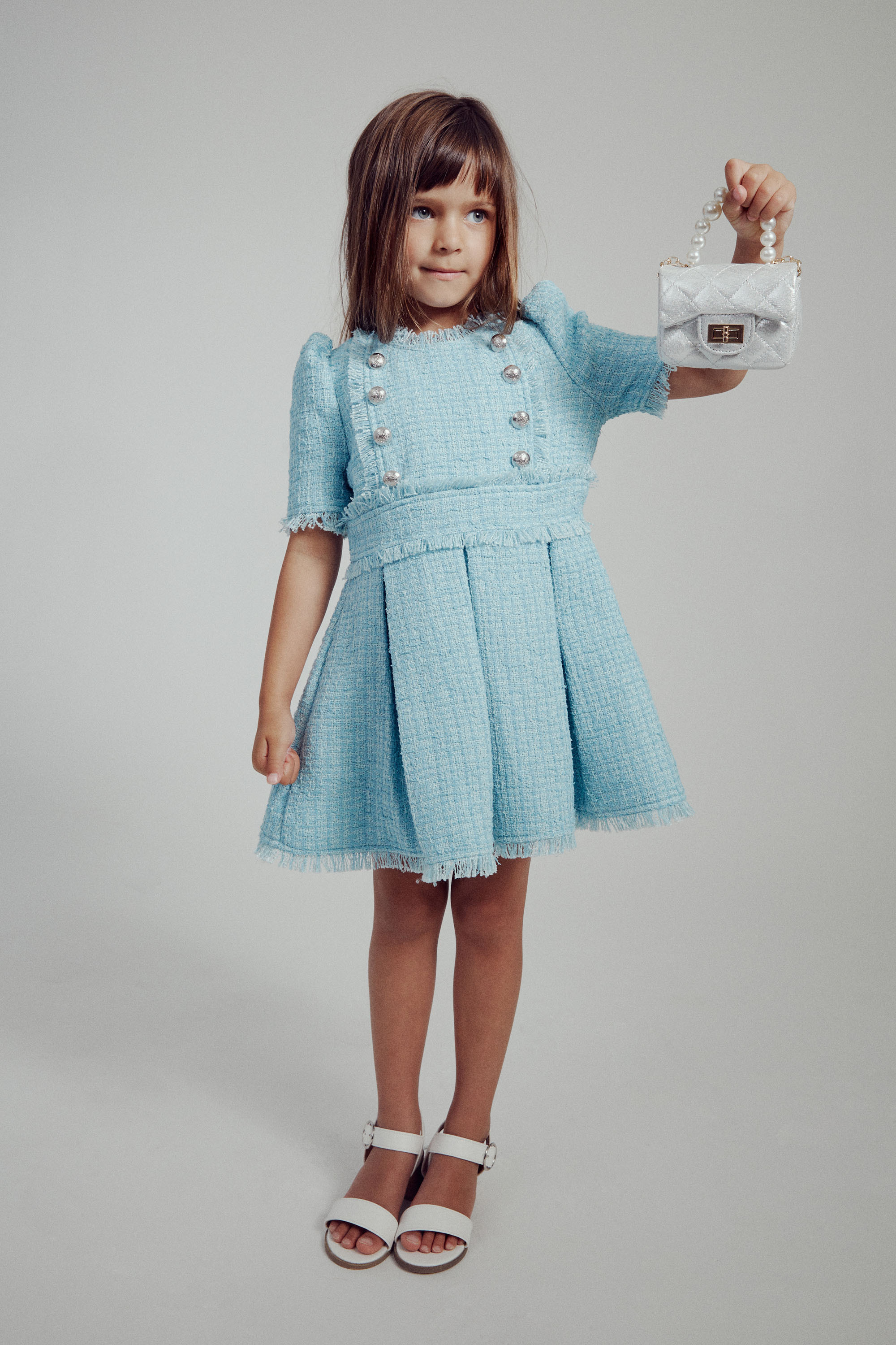 Bardot Junior Kids' Girls Brielle Boucle Dress In Baby Blue | ModeSens